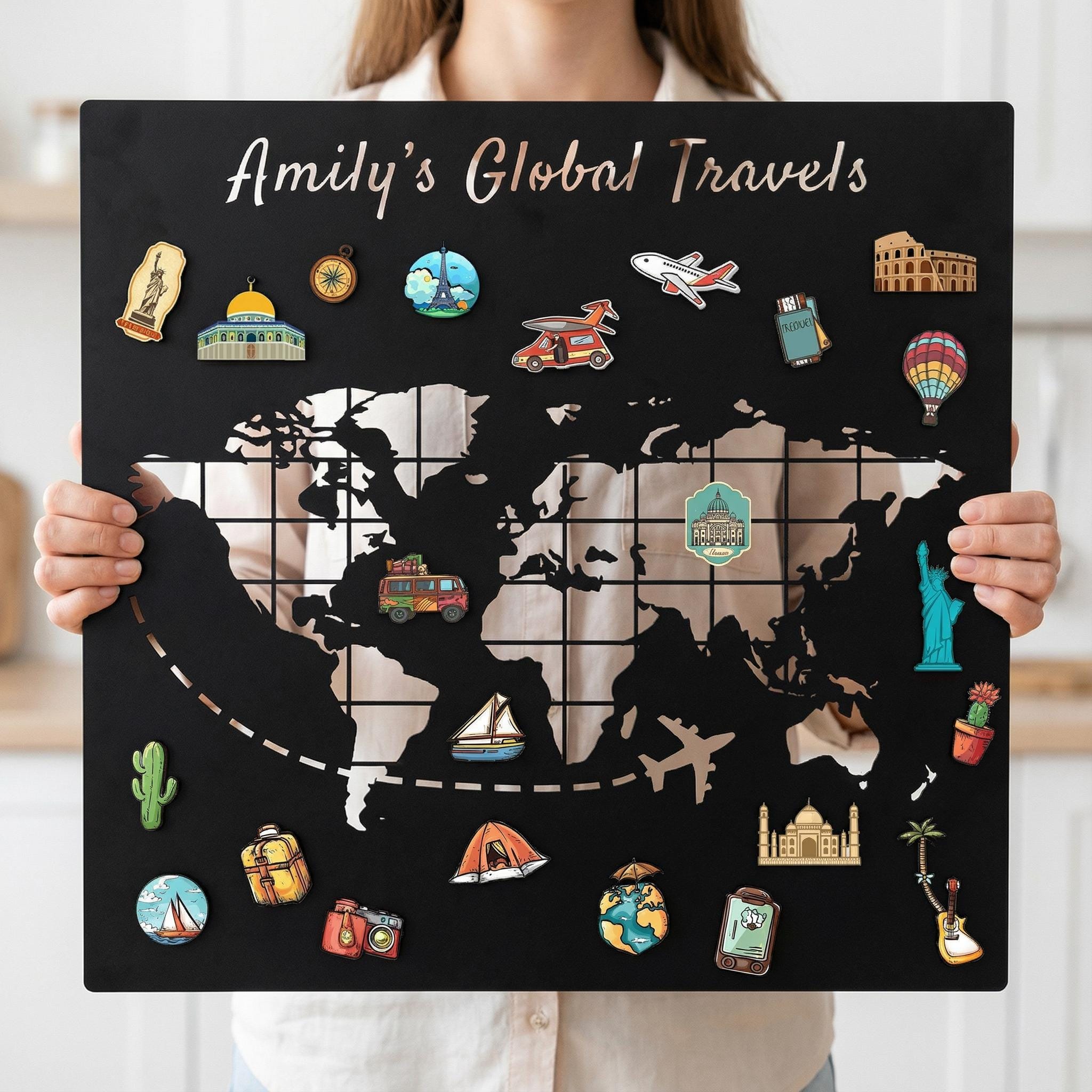 Magnetic World Map Display,metal Board,personalized Travel Map Board ...
