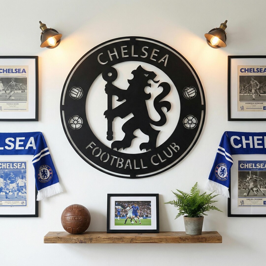Chelsea Fc Metal Wall Sign,soccer Themed Crest Decor,chelsea Fans Gift ...