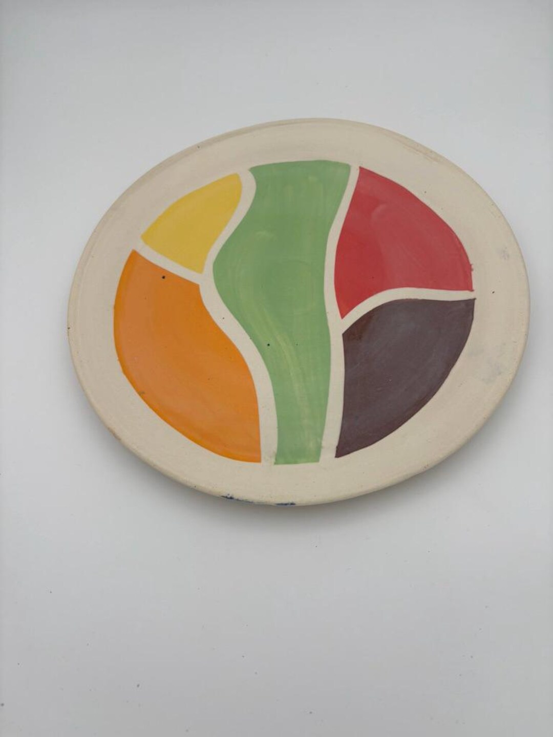 Large Ceramic Plate, Handmade– Slip Decorated With Bold Stenciled ...