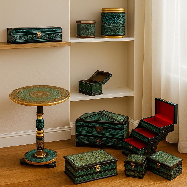 Hand-painted Green Wooden Keepsake Boxes: Boho Decor, Craft Storage - Etsy