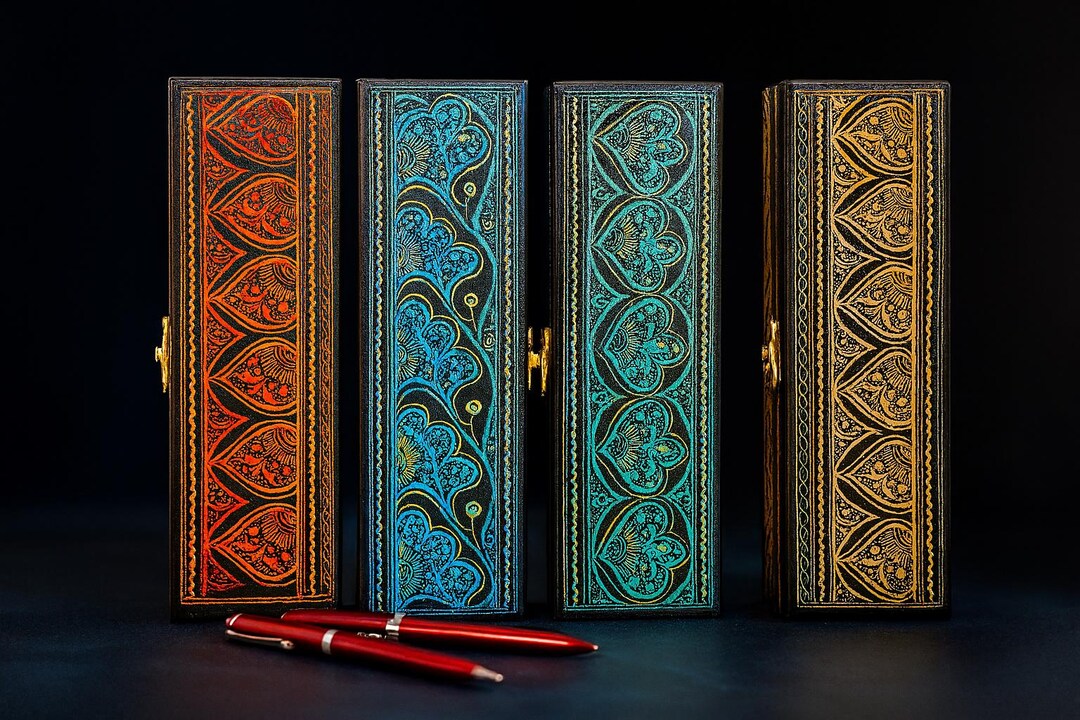 Stationary Wooden Holder Rustic Pen Organizer Red Blue Green Gold Hand ...