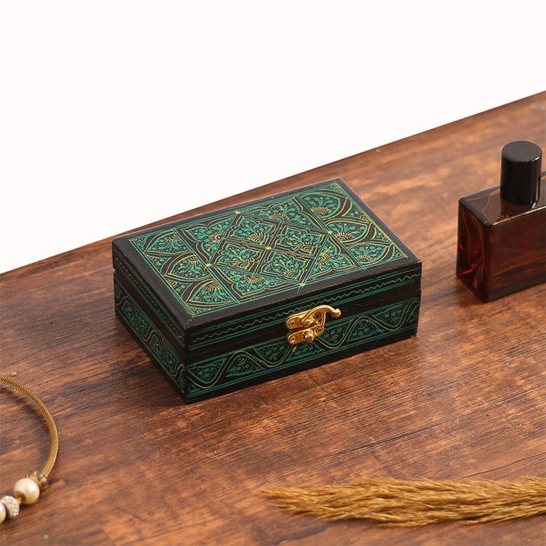 Hand-painted Green Wooden Keepsake Boxes: Boho Decor, Craft Storage - Etsy