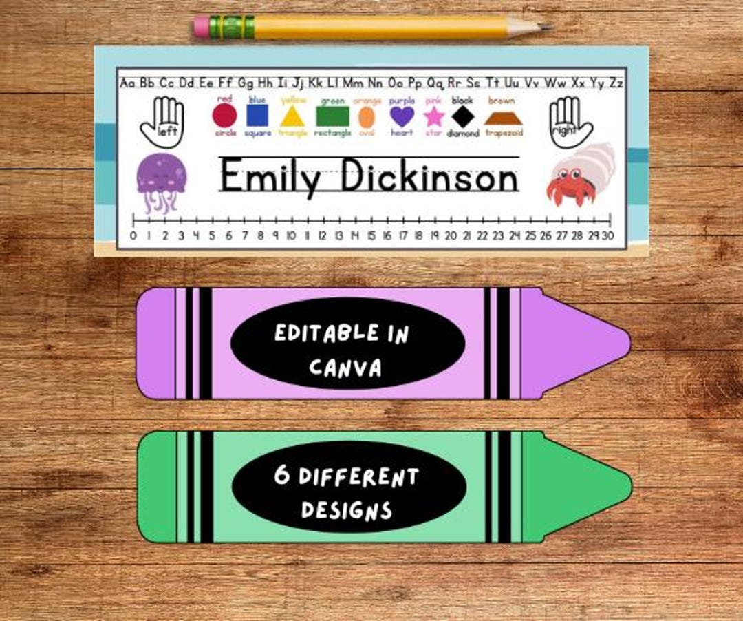 Beach Ocean Theme Student Desk Name Plate Editable Canva Template - Etsy