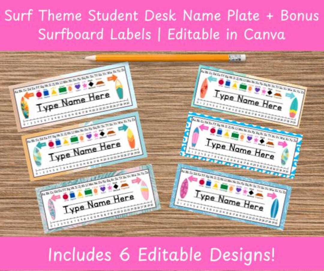 Surf Theme Desk Name Plate: Editable Classroom Decor (digital Download ...