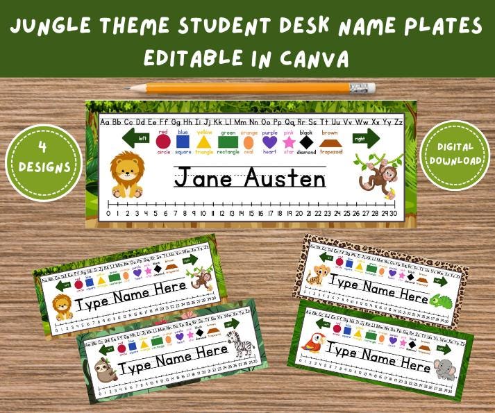 Jungle Theme Student Desk Name Plate Editable in Canva - Etsy