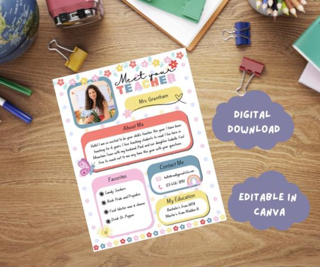 Meet the Teacher Canva Template in Flower Design - Etsy