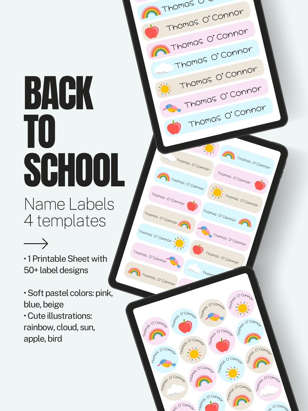 Namensetiketten zum Aufkleben zur Schule, Regenbogen-Namensetiketten ...
