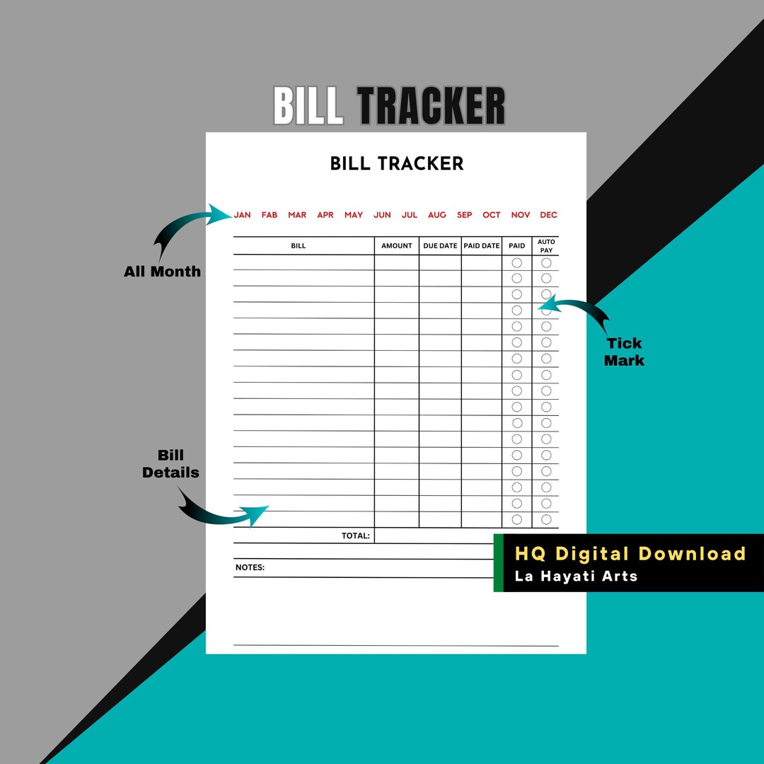 Printable Bill Tracker for Tracking Finance,bills, A4 Size,pdf,instant ...