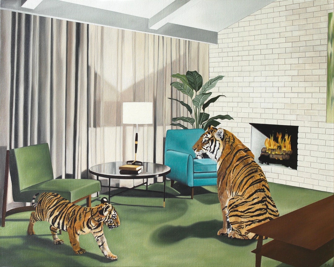 Art Print - Oil Painting - Tiger - Surrealism - Home Decor - Retro ...