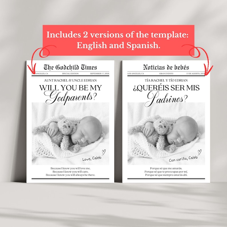 Madrina Proposal Newspaper Style, Spanish & English, Printable 5x7 Card ...