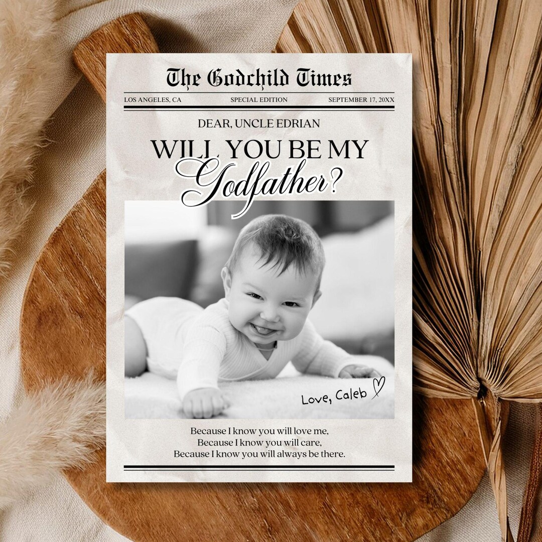 Godfather Proposal Newspaper Style, English & Spanish Printable 5x7 ...
