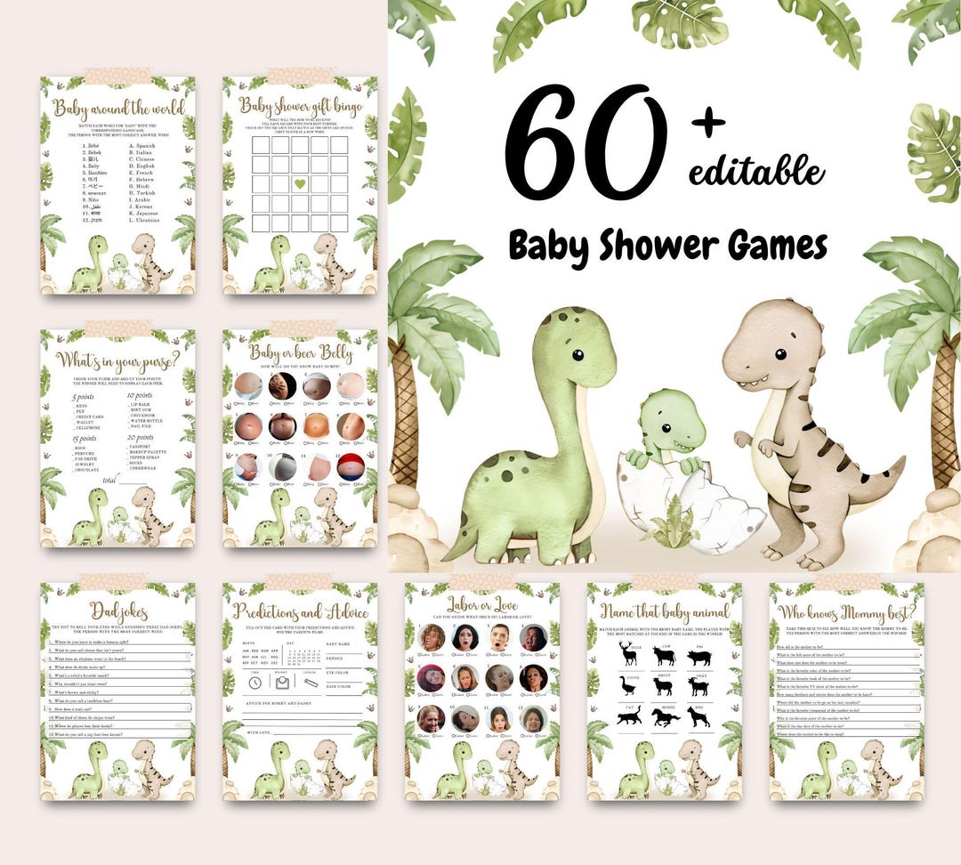 Editable Dinosaur Baby Shower Game Bundle, Roar It's A Boy 60+ Funny ...