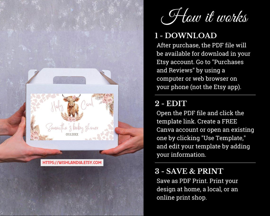 Gable Box Label Baby Shower Highland Cow, Party Favor Box Labels ...