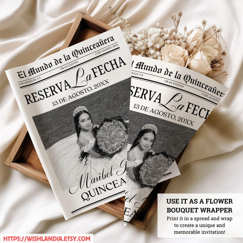 Editable Quinceañera Save the Date Newspaper, Spanish & English ...