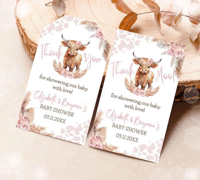 Editable Favor Tag Baby Shower Highland Cow, Printable Thank You Tag ...
