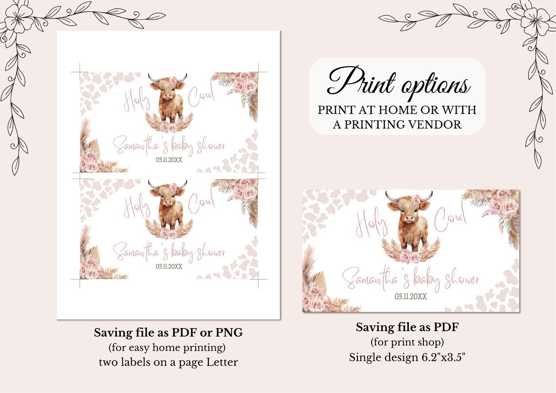 Gable Box Label Baby Shower Highland Cow, Party Favor Box Labels ...