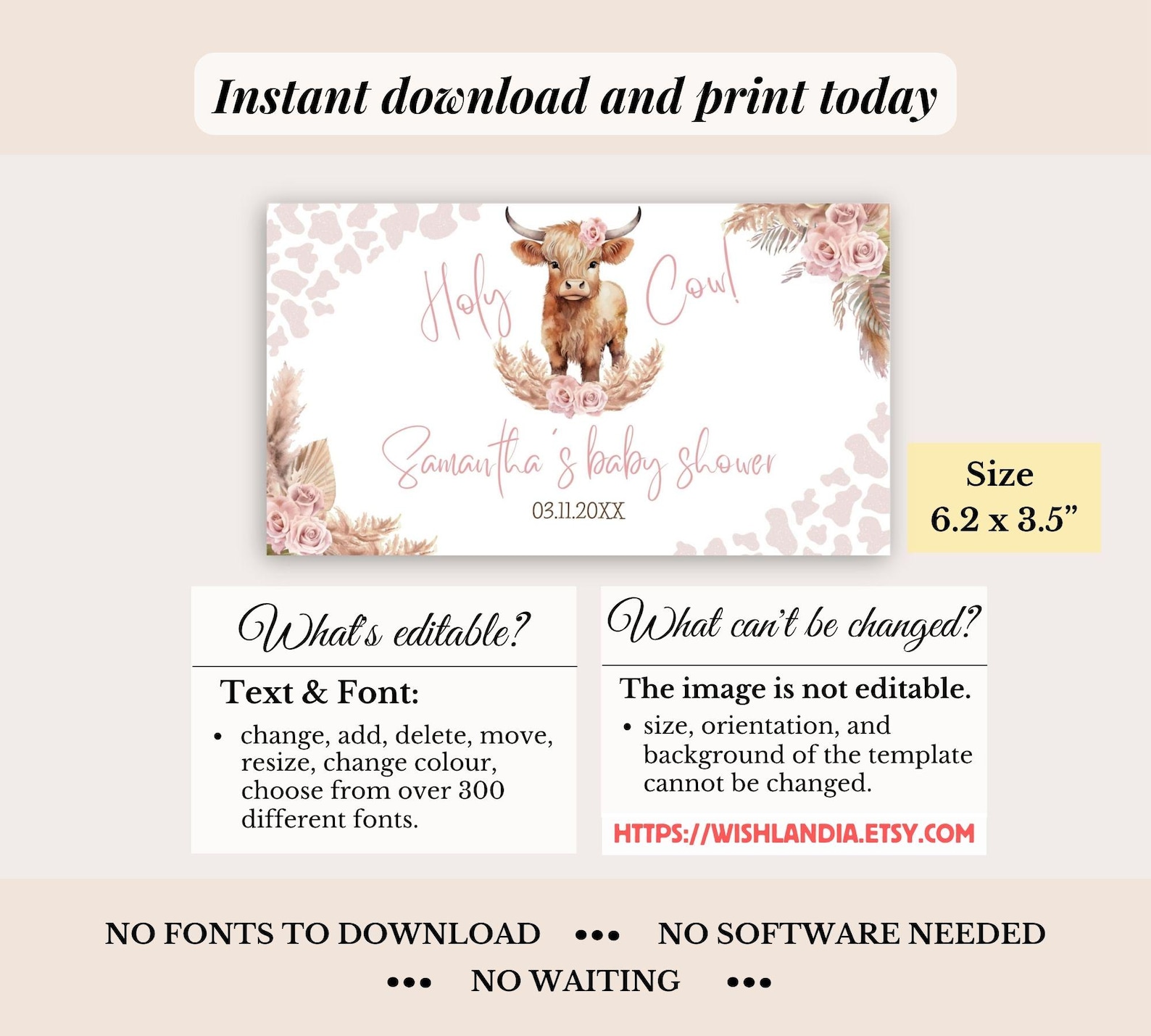 Gable Box Label Baby Shower Highland Cow, Party Favor Box Labels ...
