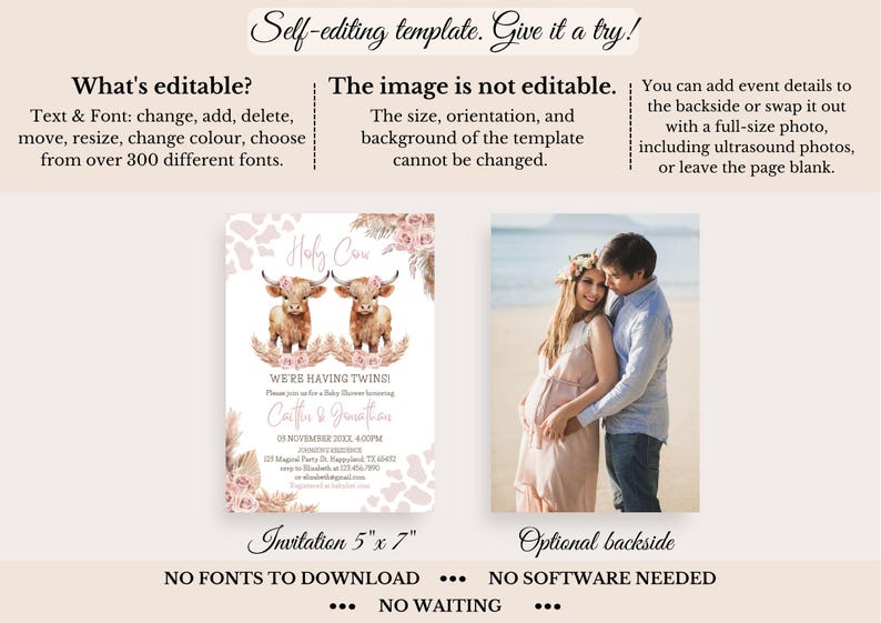 Highland Cow Twins Pink Invitation Bundle Baby Shower, Holy Cow Set ...
