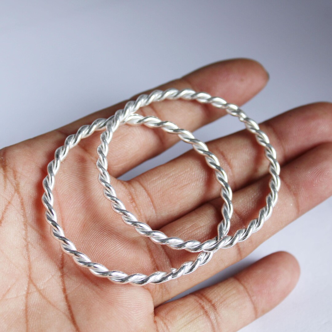 Sterling Silver Twisted Rope Bangles Set of 2 - Handmade Minimalalist ...