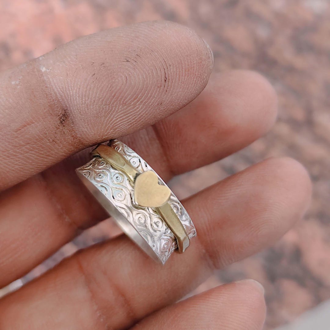Sterling Silver Heart Spinner Ring – Handmade Anxiety Relief Fidget ...