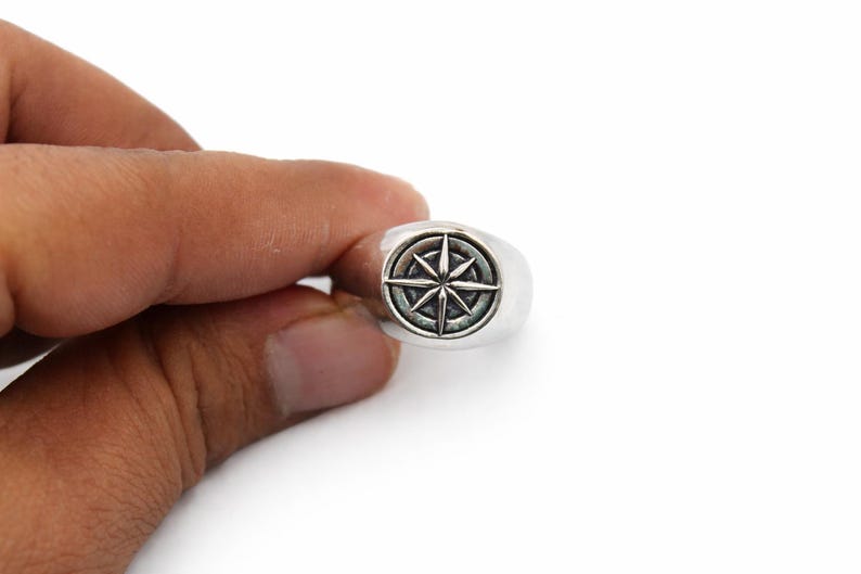 Compass Rose Signet Ring – 925 Sterling Silver Men’s Nautical Ring ...