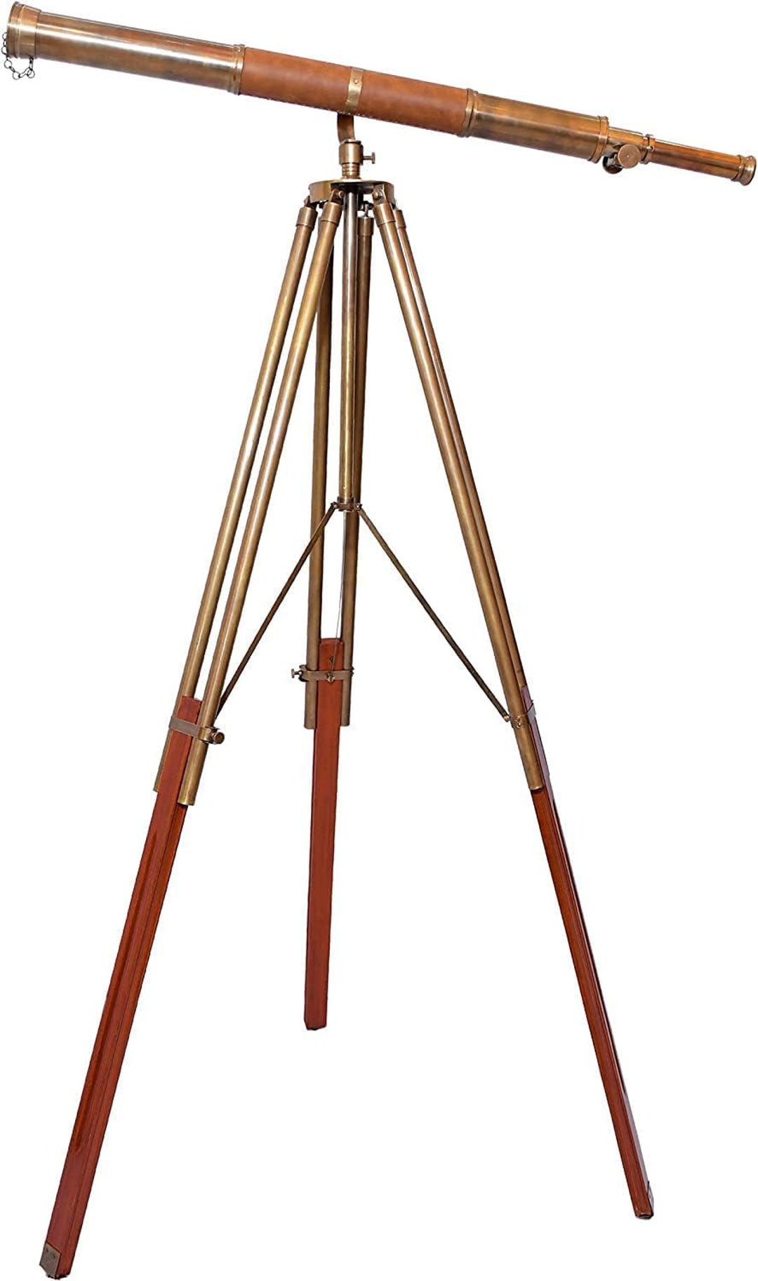 Maritime Telescope Design Brown Leather Adjustable Wooden Tripod ...