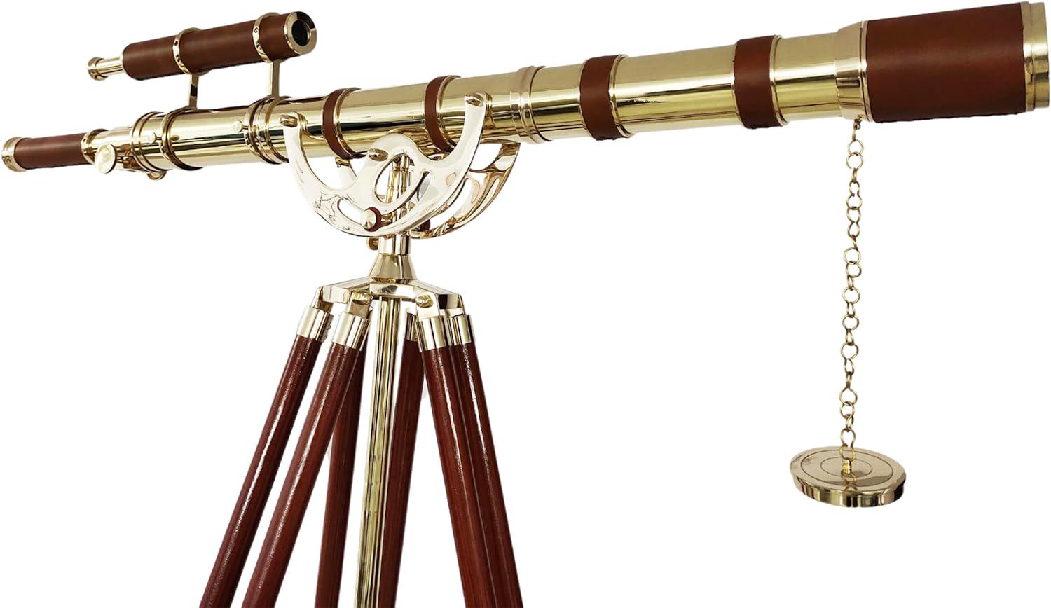 Floor Telescope Shiny Finish Double Barrel Collectibles Wooden ...
