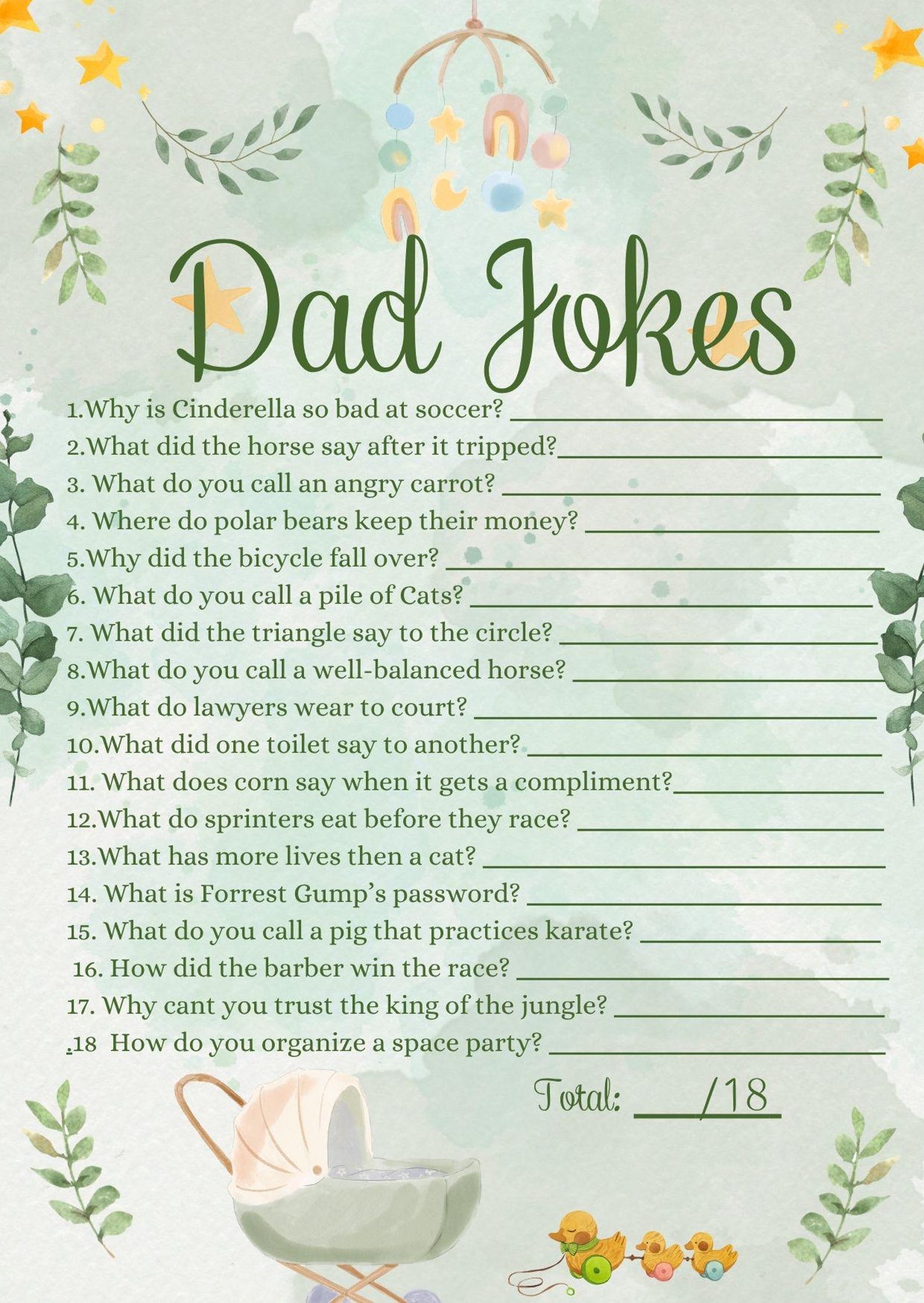 Dad Joke Baby Shower Game – Printable | Hilarious Baby Shower Activity ...