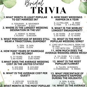 Bridal Shower Trivia Game - Printable | Fun Wedding Shower Activity ...