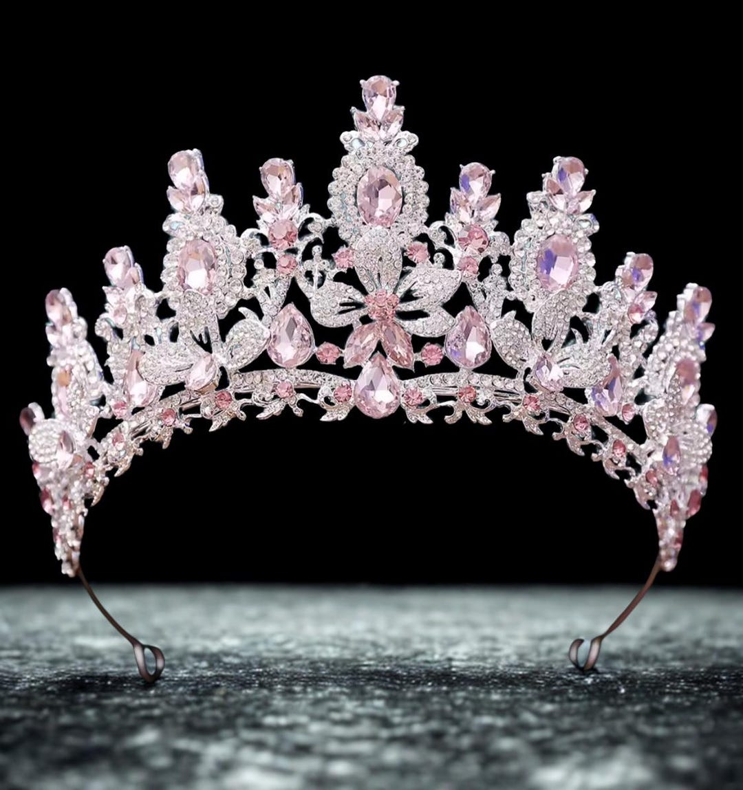 Silver Pink Tiara Baroque Luxury Water Drop Tiara 1pc, Bridal ...