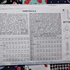 The Vogue Woman 8778 Misses' Top & Skirt 1993 Size 12-14-16 OR 18-20-22 ...