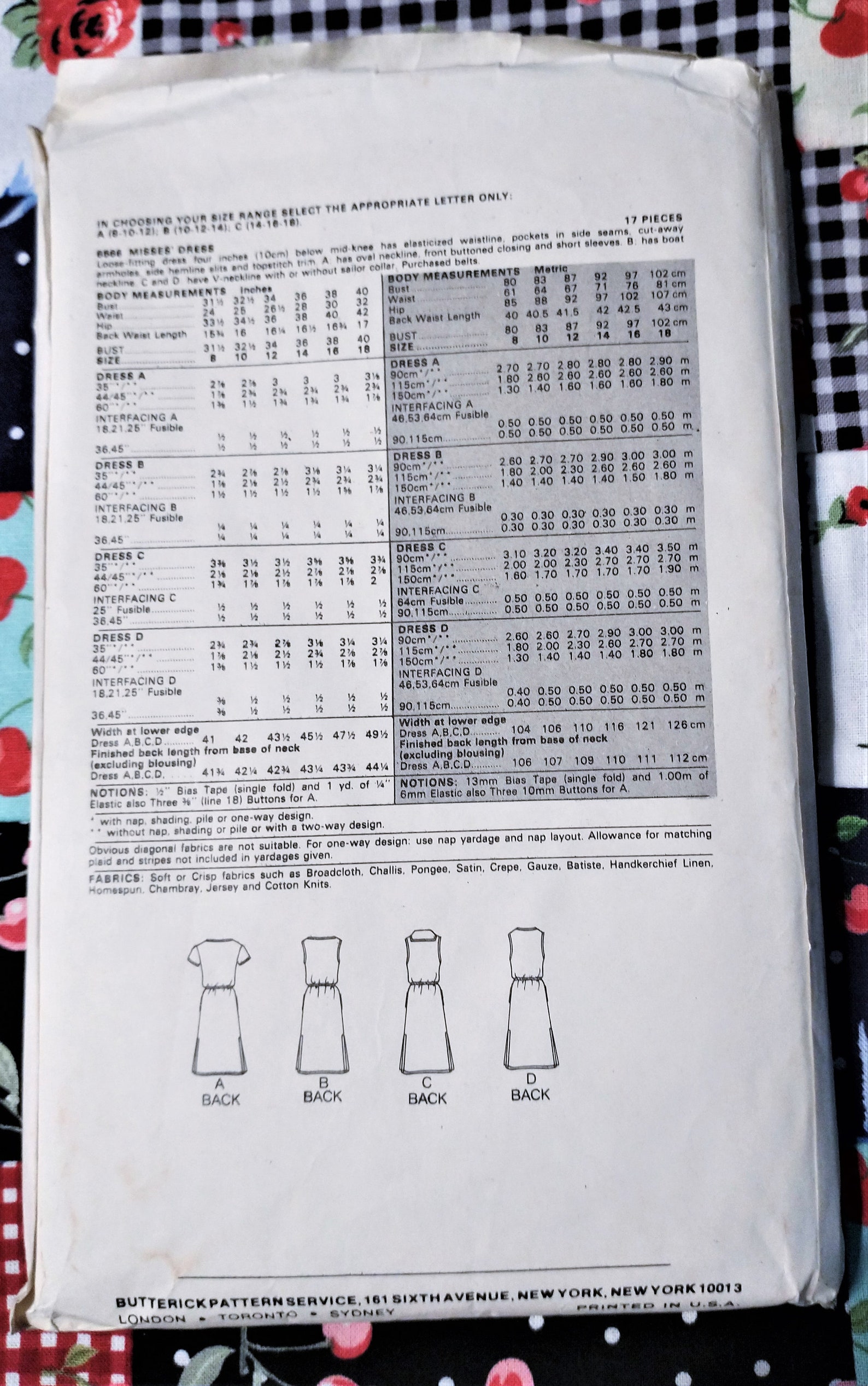 Butterick 6566 Misses' Dress Early 80s Size A 8-10-12 Quick Fast and ...