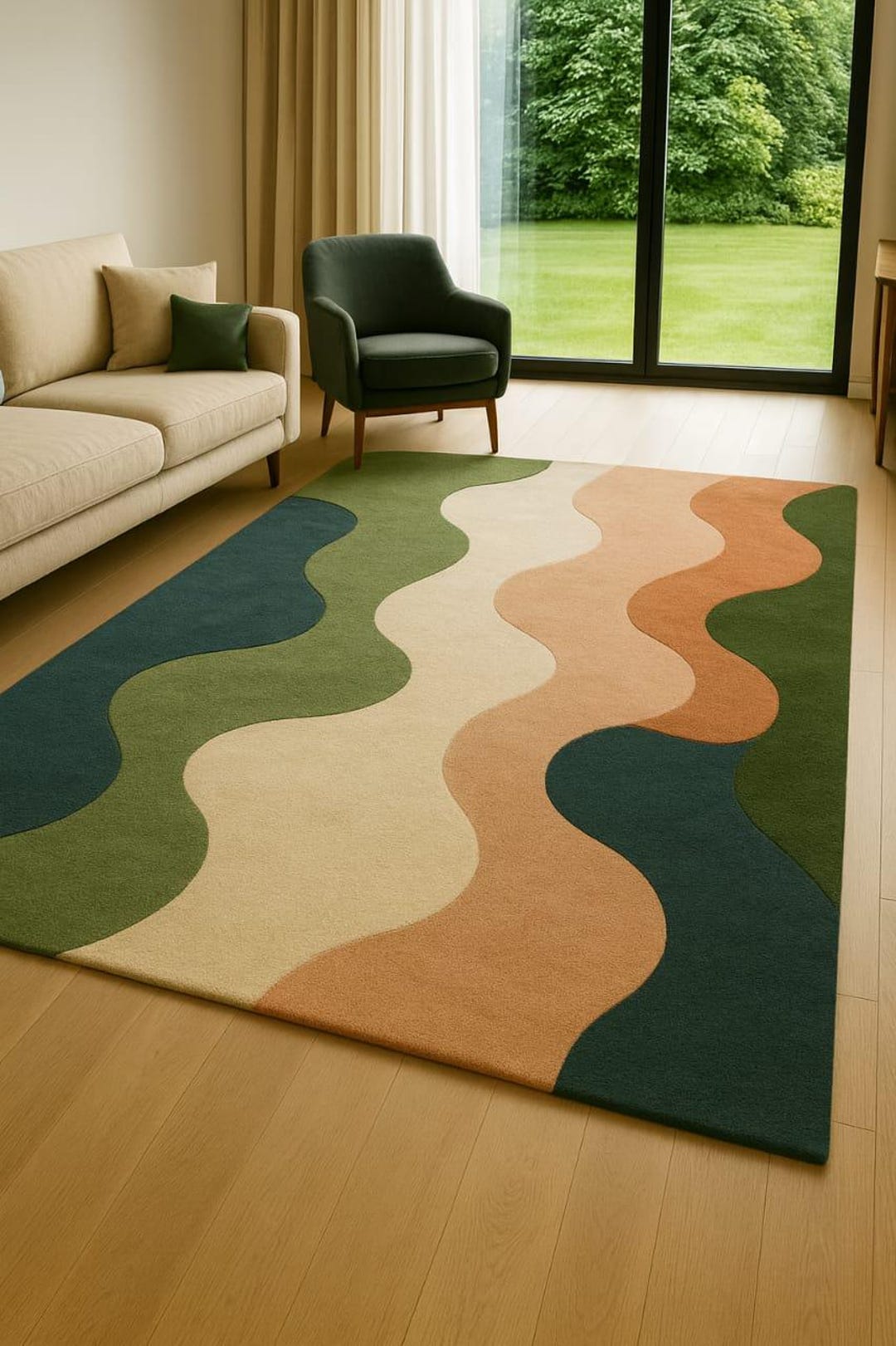 Mid-century Wavy Rug - Earth Tone Modern Hand Tufted Wool Curvy Design ...