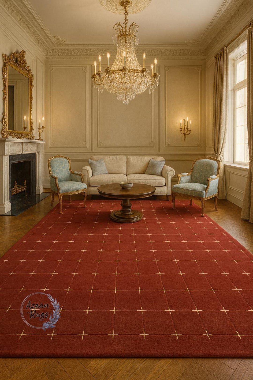 Rust Red Wool Rug, Hand Tufted Geometric Carpet 6x9, Modern Grid ...