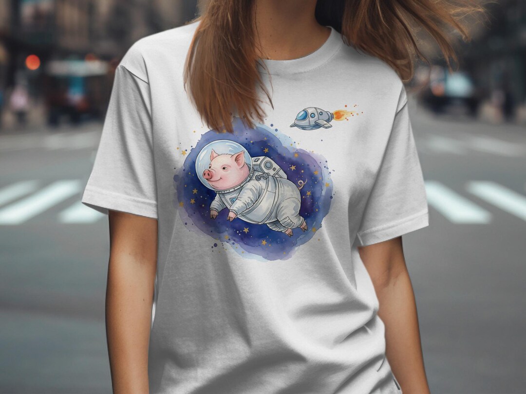 Space Pig T-shirt, Astronaut Piggy Shirt, Cute Animal Tee, Funny Space ...
