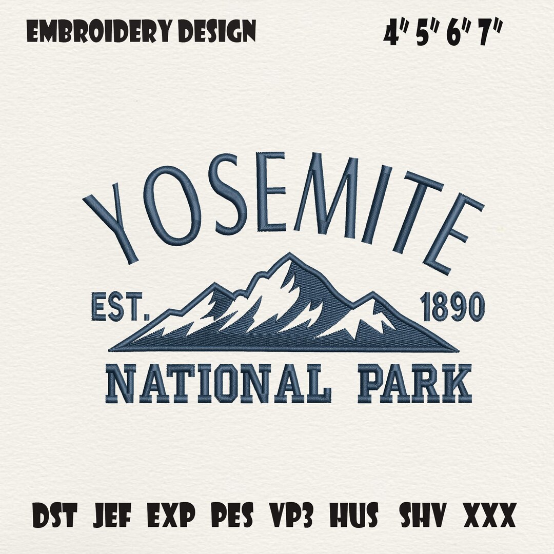 Yosemite National Park Embroidery Design, Vintage Mountain Outdoor ...