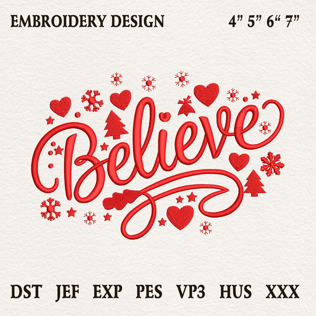 Christmas Embroidery Designs, Believe Embroidery Design, Believe ...