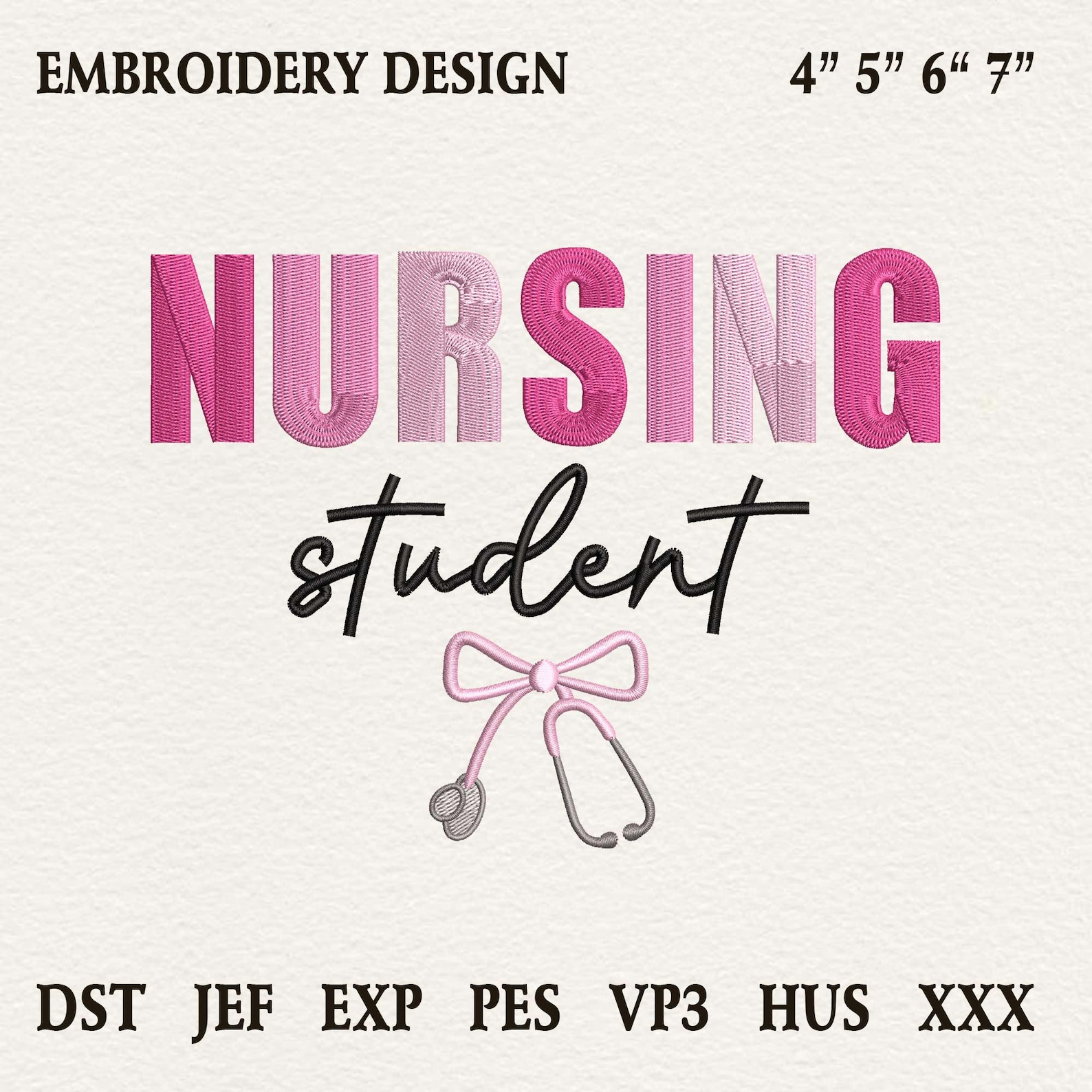 Nursing Student Embroidery Design, Stethoscope Bow Embroidery, Nurse ...