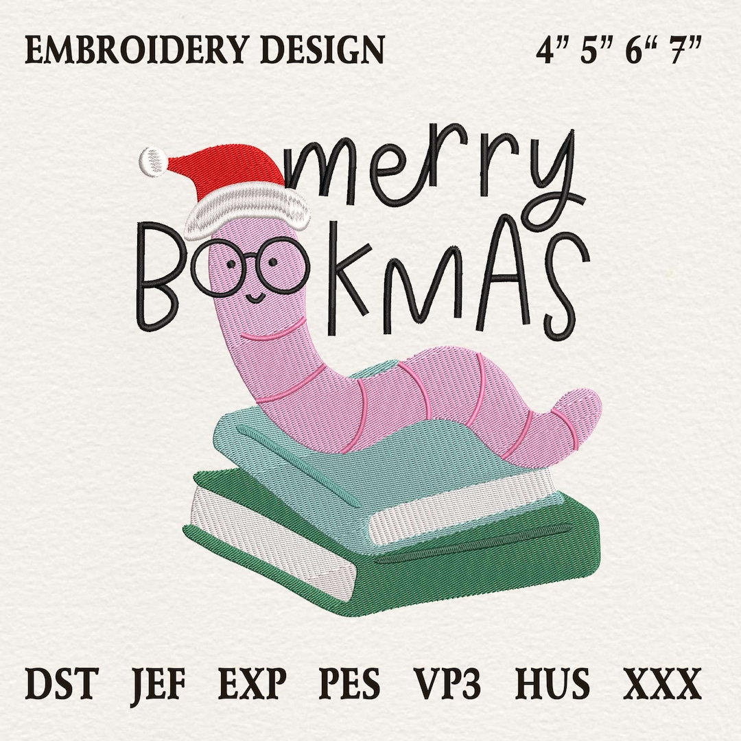 Merry Bookmas Embroidery Design – Christmas Bookworm Machine Embroidery ...