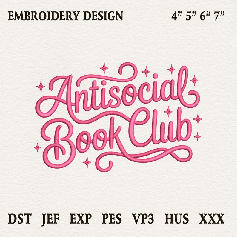 Anti Social Book Club Embroidery Design, Cute Books Embroidery Design ...