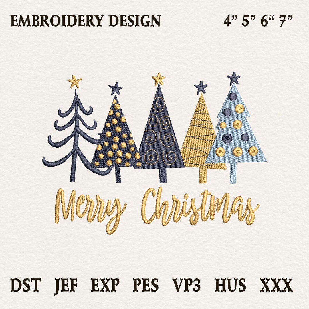 Embroidered Merry Christmas Digital File, Christmas Tree Embroidery ...