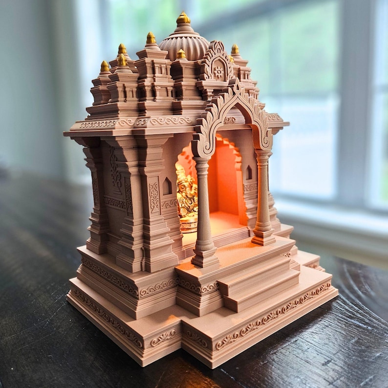 Traditional Indian Temple – Tabletop Mandir With Golden Kalashas - Etsy