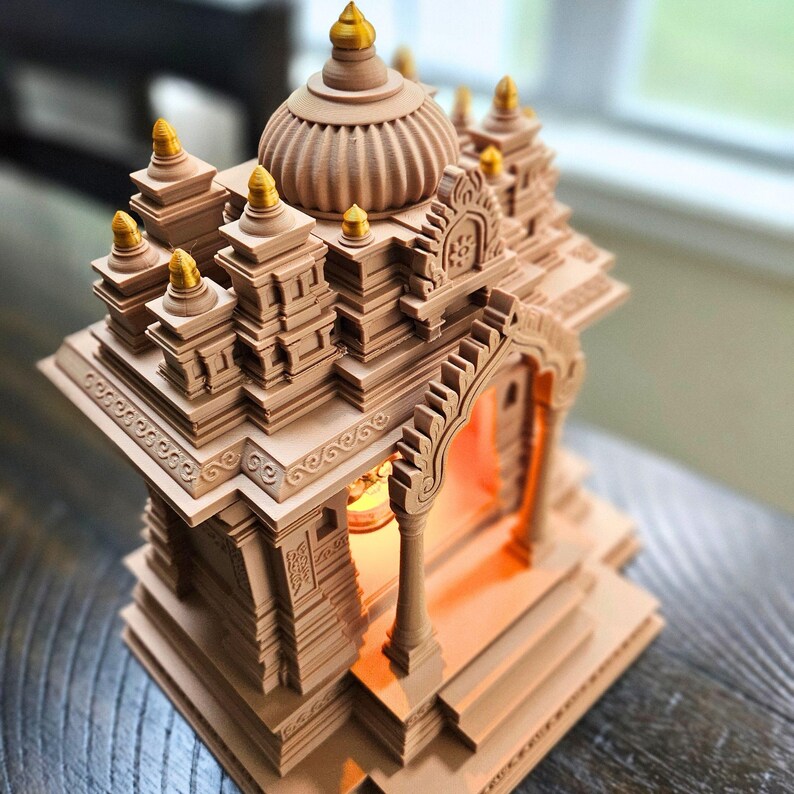 Traditional Indian Temple – Tabletop Mandir With Golden Kalashas - Etsy
