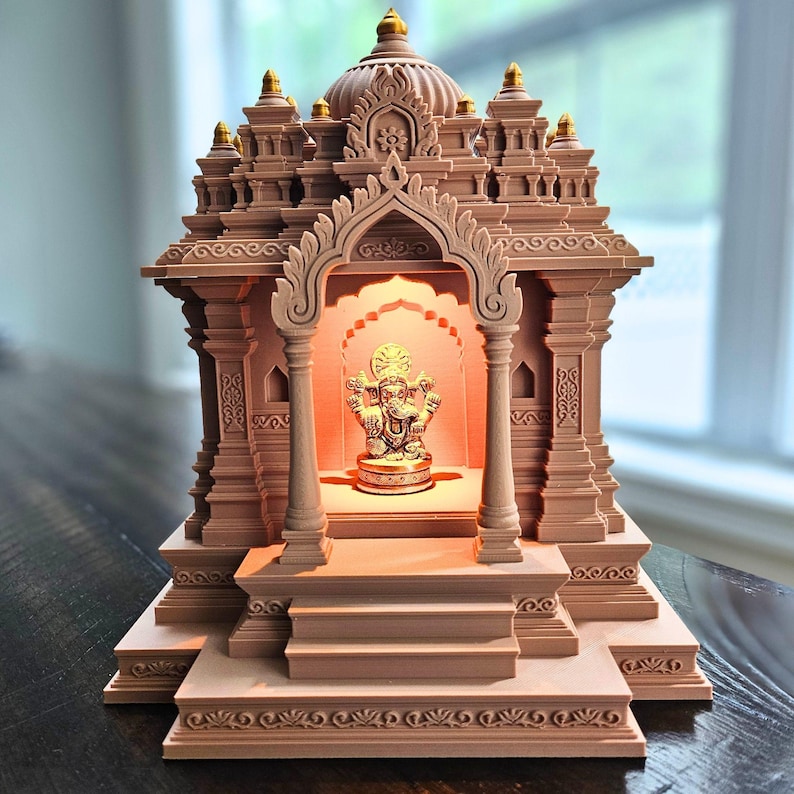 Traditional Indian Temple – Tabletop Mandir With Golden Kalashas - Etsy