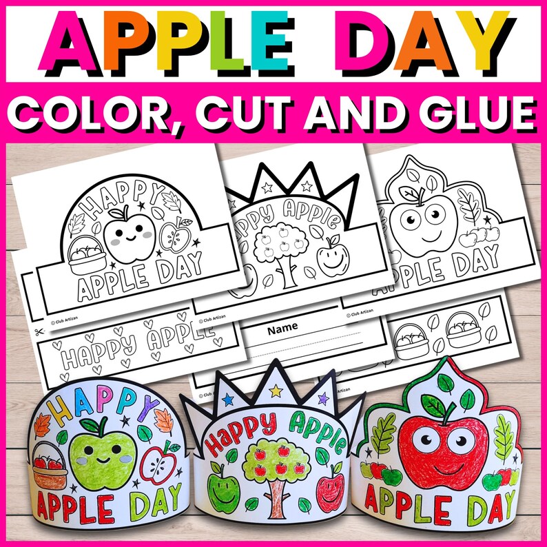 Apple Day Hat Crown Craft, Apple Hat Headband Coloring Pages, Fall ...