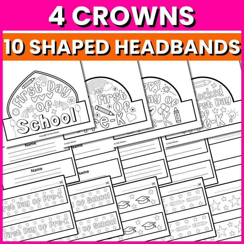 First Day of Pre-k Crown Craft, First Day of School Hat Headband ...