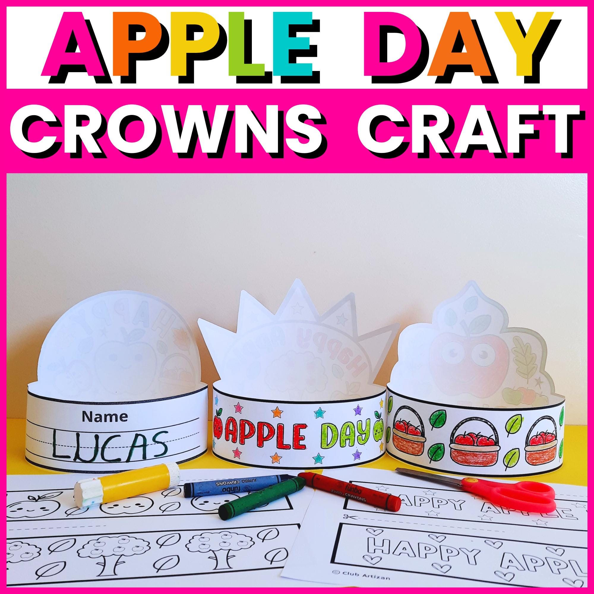 Apple Day Hat Crown Craft, Apple Hat Headband Coloring Pages, Fall ...