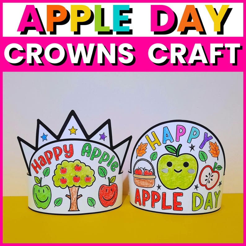 Apple Day Hat Crown Craft, Apple Hat Headband Coloring Pages, Fall ...