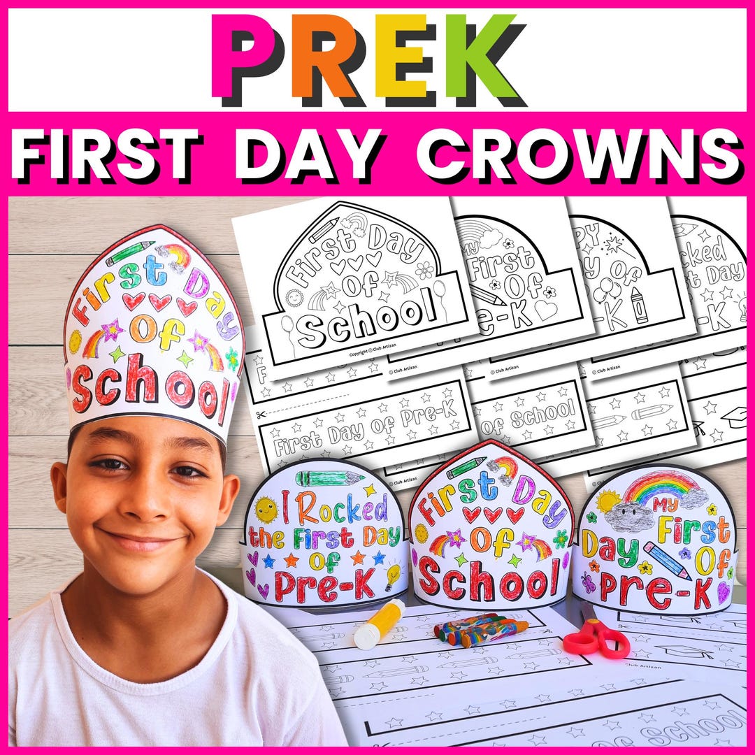 First Day of Pre-k Crown Craft: Coloring Activity (PDF Download) - Etsy