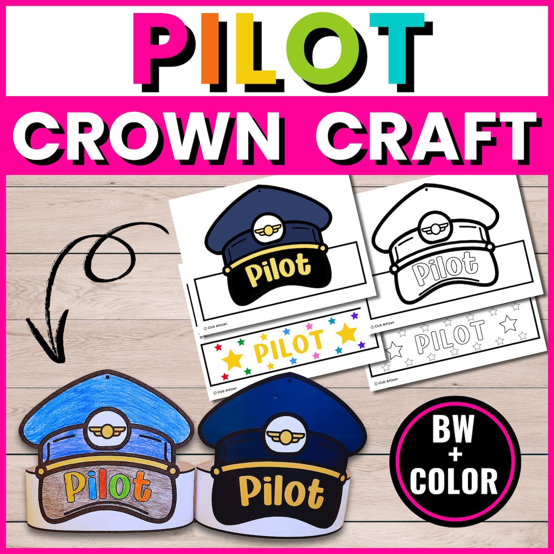 Printable Pilot Hat Crown Craft: Labor Day Community Helpers Hats ...